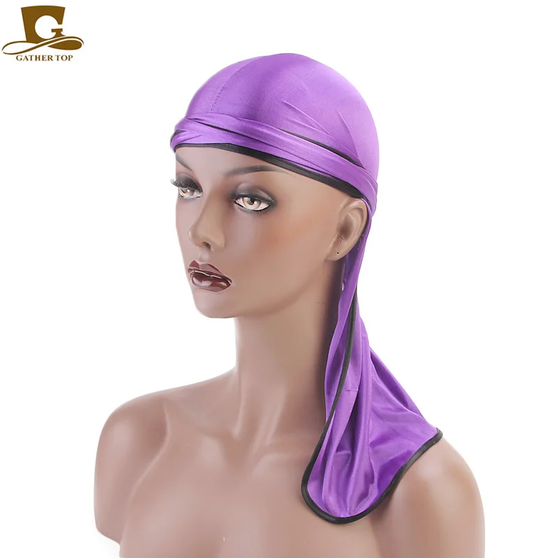 Mens Satin Durags Bandanna Turban Wigs Du Rag Long Tail Men Silky Doo