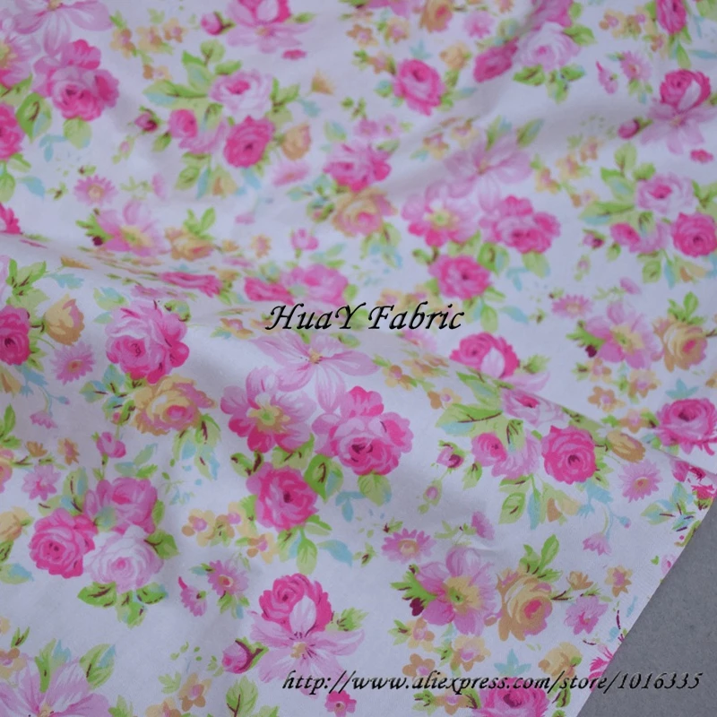 160CM Width Pink Floral Cotton Fabric Meter Twill Weave Patchwork Fabric For Handmade Sewing ...