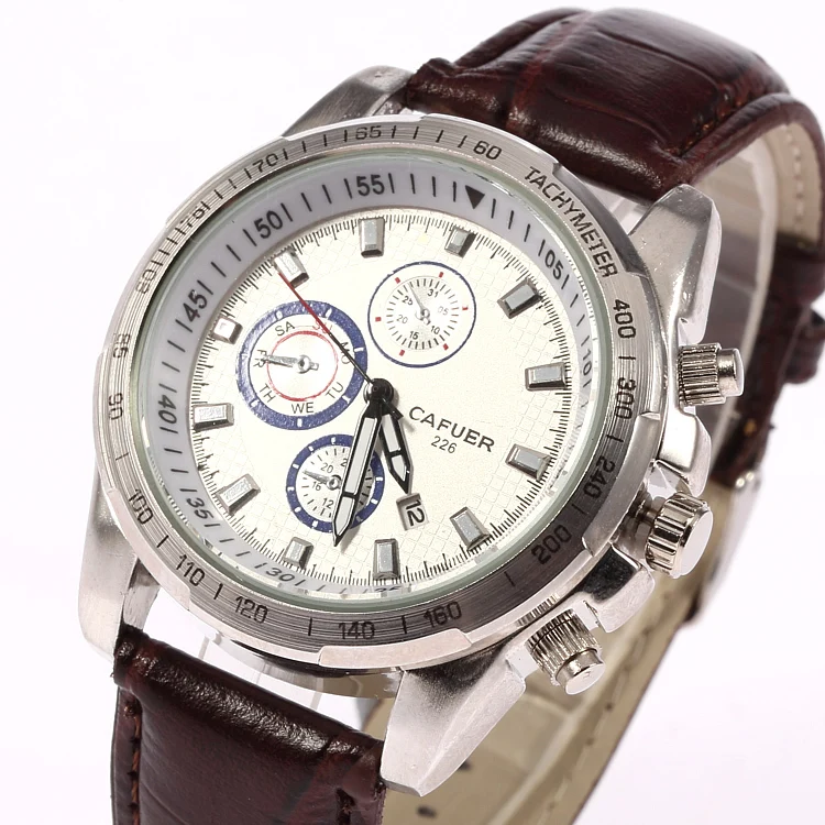 CAFUER Brand Men Quartz Watches, Fashion Leather Auto Dial Decoration ...