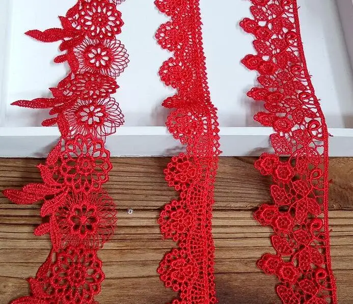 5 Meters 3 Designs Hot Red Flower Lace Trimming Ribbon Fabric ...