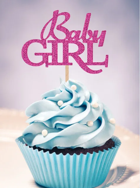 Glitter BEBEK KıZ cupcake Toppers bebek duş doğum günü partisi kek ...