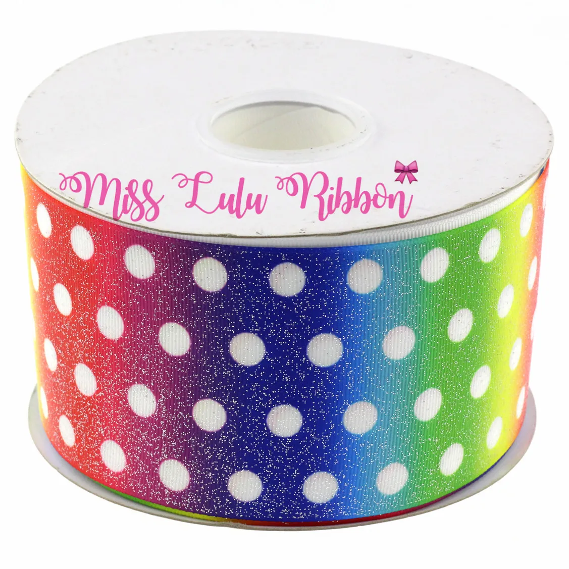 75mm Dots Rainbow Printed Grosgrain Ribbon Glitter Silver Powder Bands ...