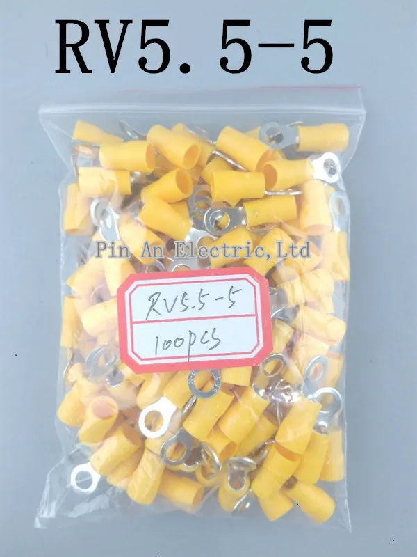 Rv5.5-5 Yellow Ring Insulated Terminal Cable Crimp Terminal 100pcs/pack ...