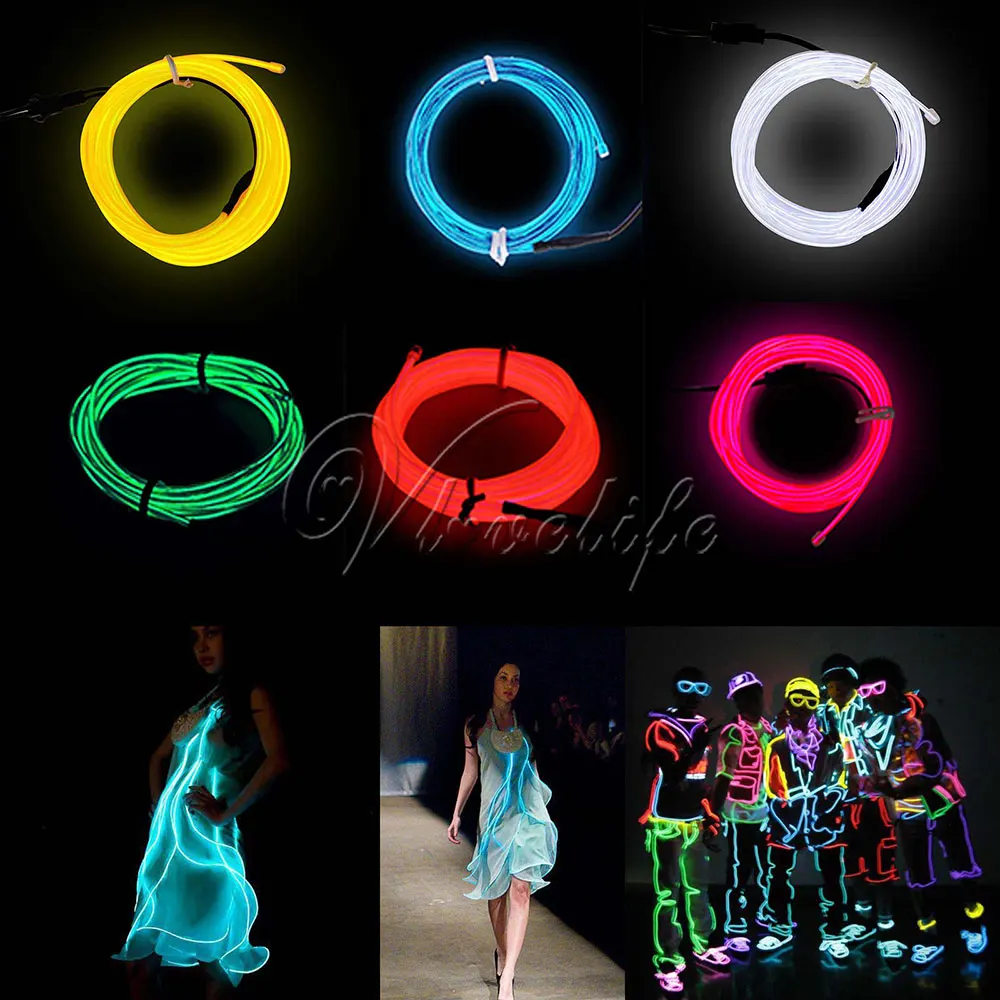2M Flexible EL Wire Tube Rope Battery Powered with Controller Flexible ...