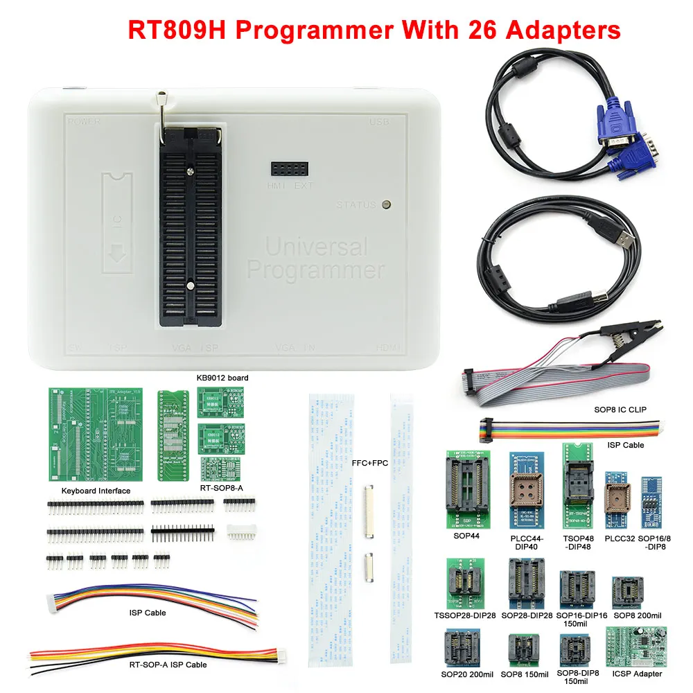 Original Rt809h Emmc Nand Flash Extremely Fast Universal Programmer With 1626 Adapters In Auto 