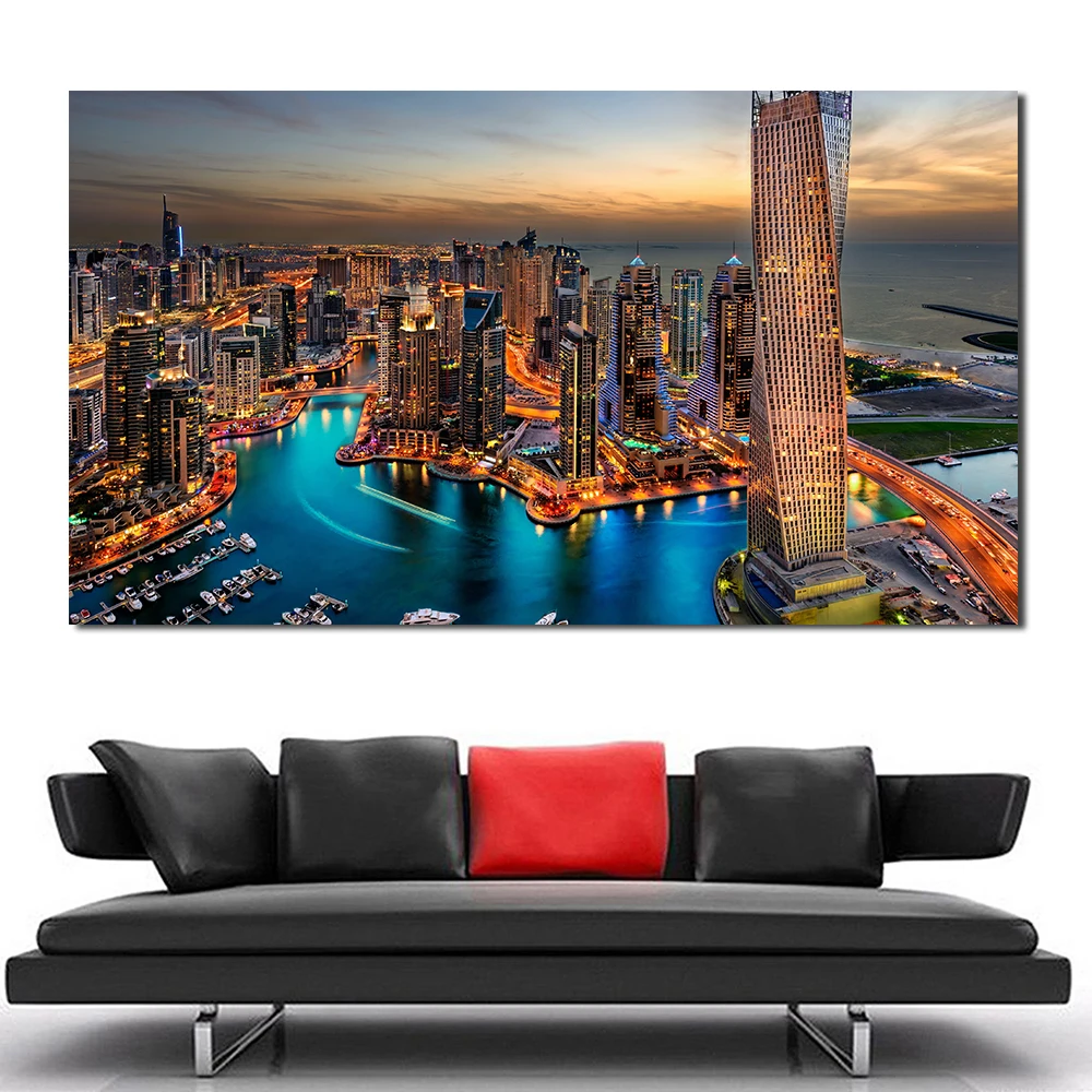 JQHYART High Rise Buildings Oil Painting Canvas Art Home Decor Wall ...