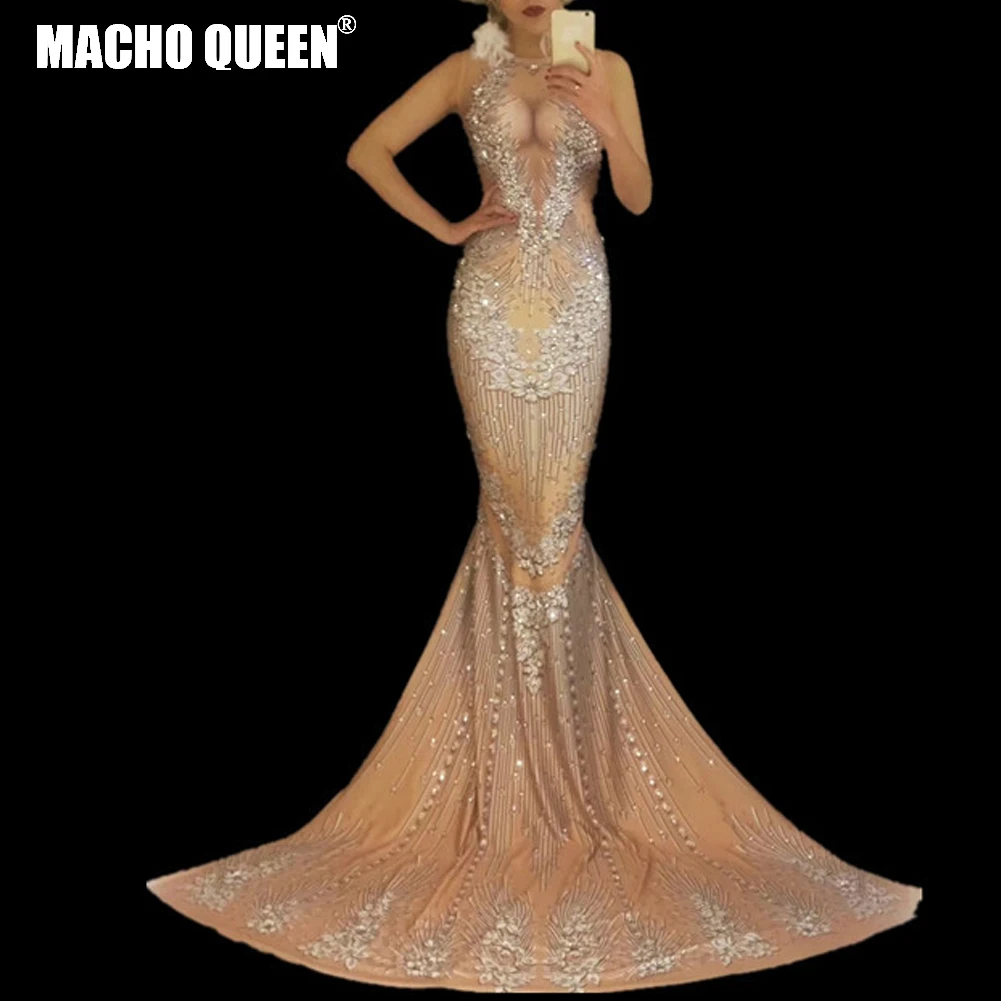 Shining Crystals Dress Sexy Nightclub Stones Birthday Dress Costume