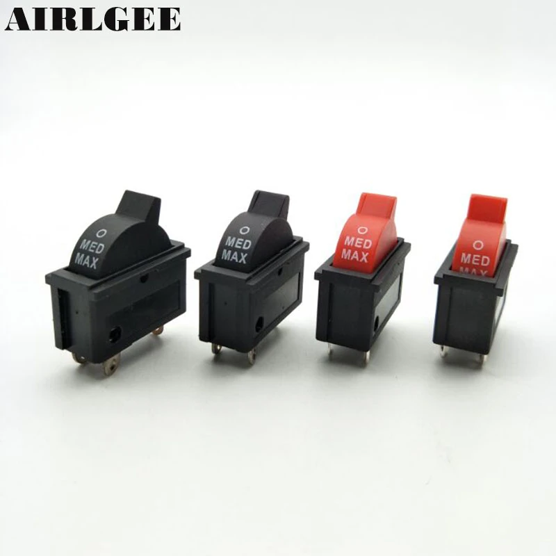 2PCS 10A 250V Black Red Wind Speed Control Button Rocker Switch 3 ...