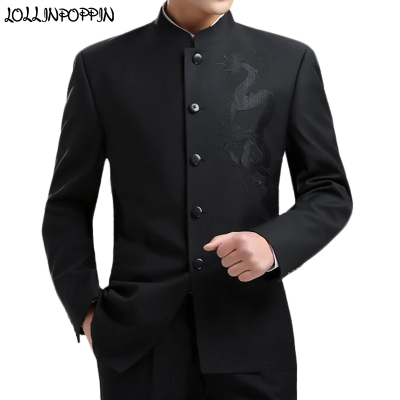 Dragon Embroidery Men Chinese Style Tunic Suit Jacket Mandarin Stand ...