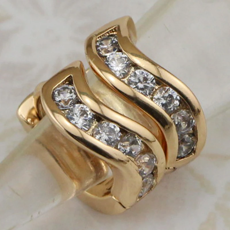 Elegant Stylish Nice White CZ Gems Hoop Earrings Yellow Golden Plated ...