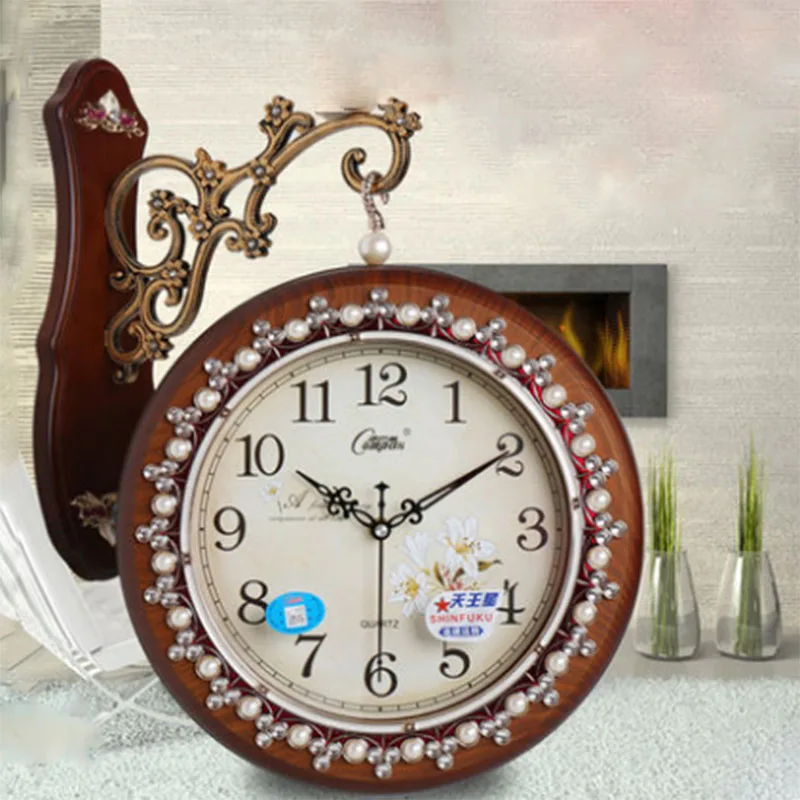 European Retro Creative Home Wall Clock Fashion Pastoral Double sided ...