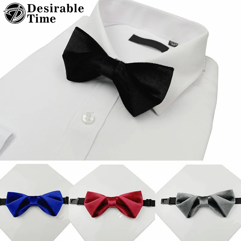 Men Wedding Bow Tie Neckties Solid Velvet Butterfly Bowties Wine Red