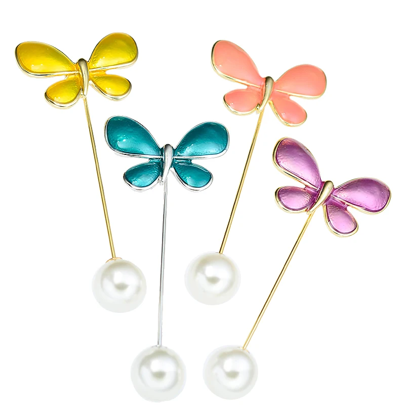 New Enamel Butterfly Pearl End Lapel Pin Stick Pin Brooch Lady Hijab ...