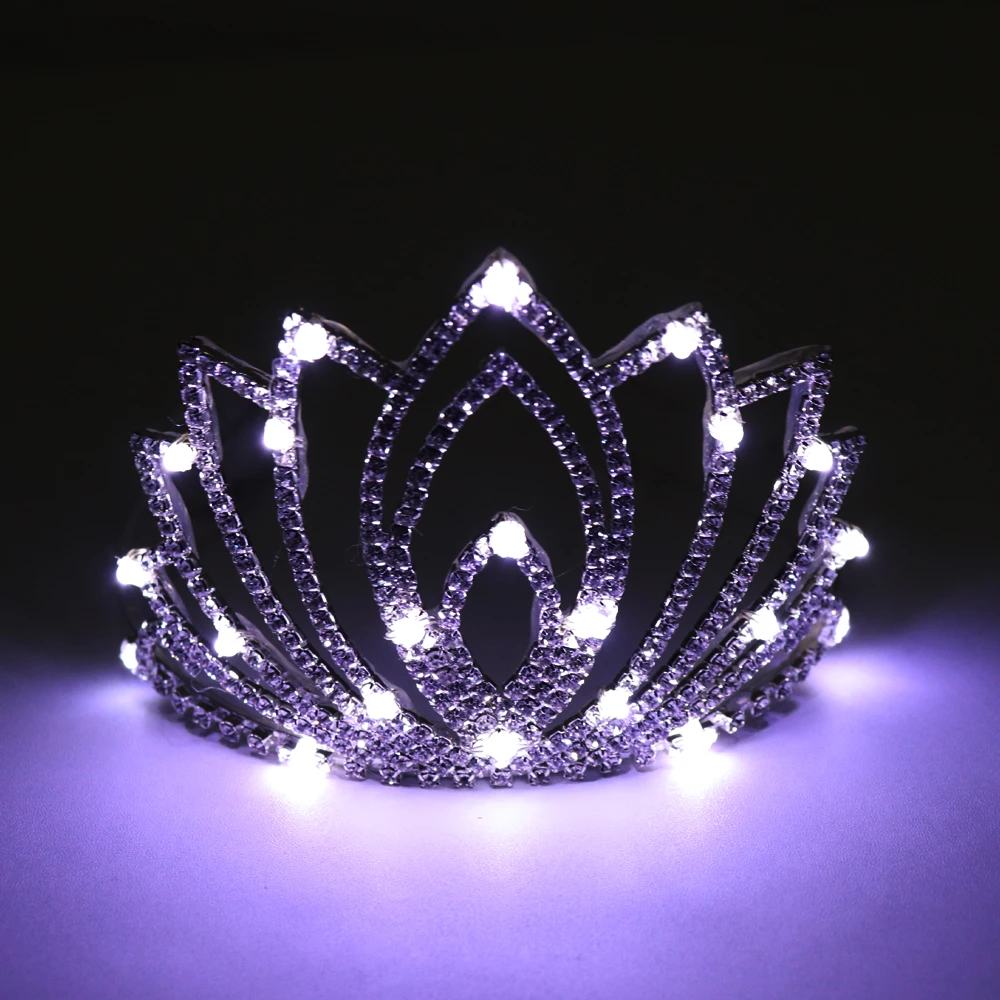 Big Baroque Led Tiara Women Crystal Floral Headdress Rhinestone Light ...