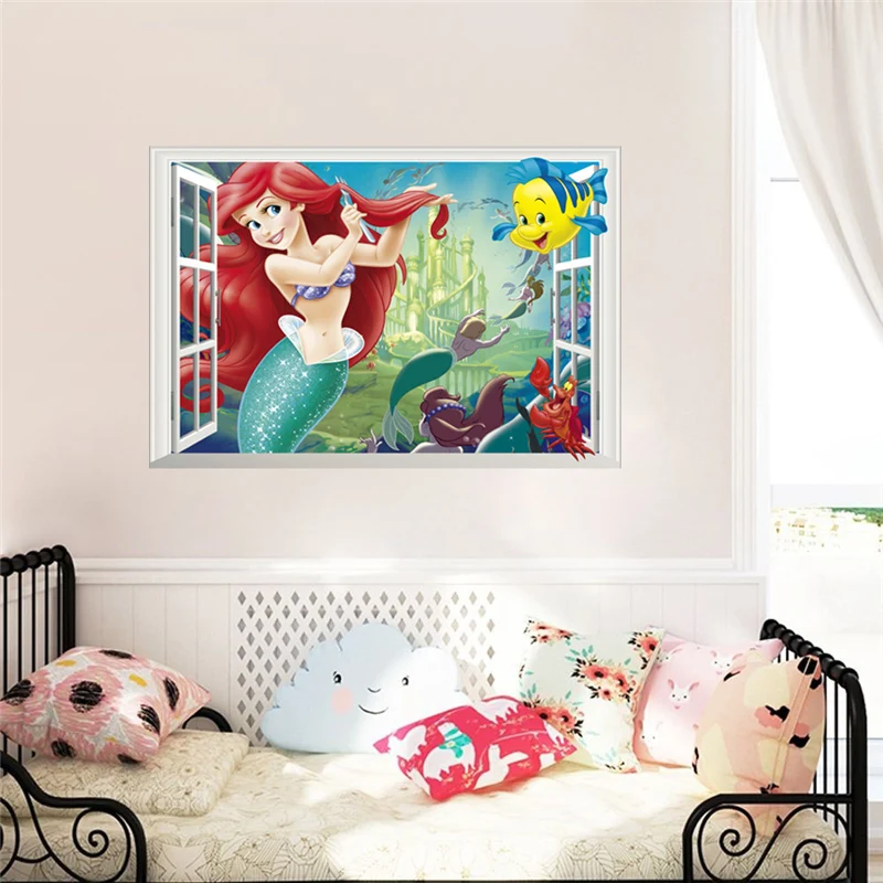 Pegatinas de pared de sirena Ariel para decoración del hogar, Mural de ...