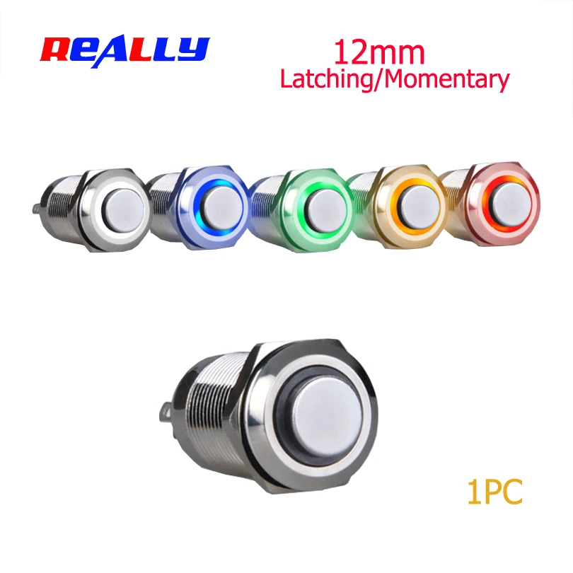 1PC 12MM Momentary/Latching 3V 6V 12V 24V 220V Waterproof Metal Push ...