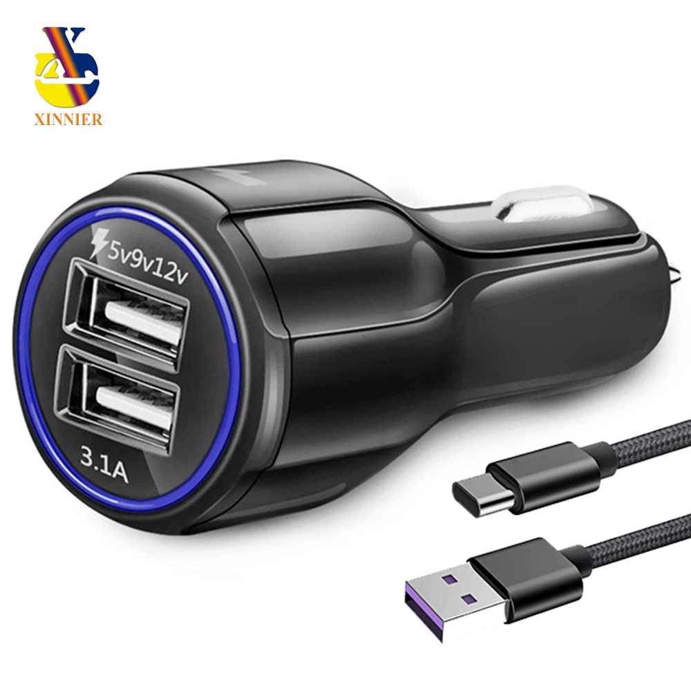 2 Ports Quick Charge 3.0 USB Car Charger with type C micro cable Mini ...