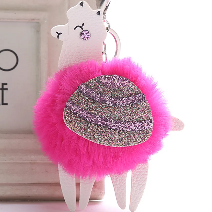 Cute Alpaca Keychain Glitter Pompom Sequins Key Ring Gifts for Women ...