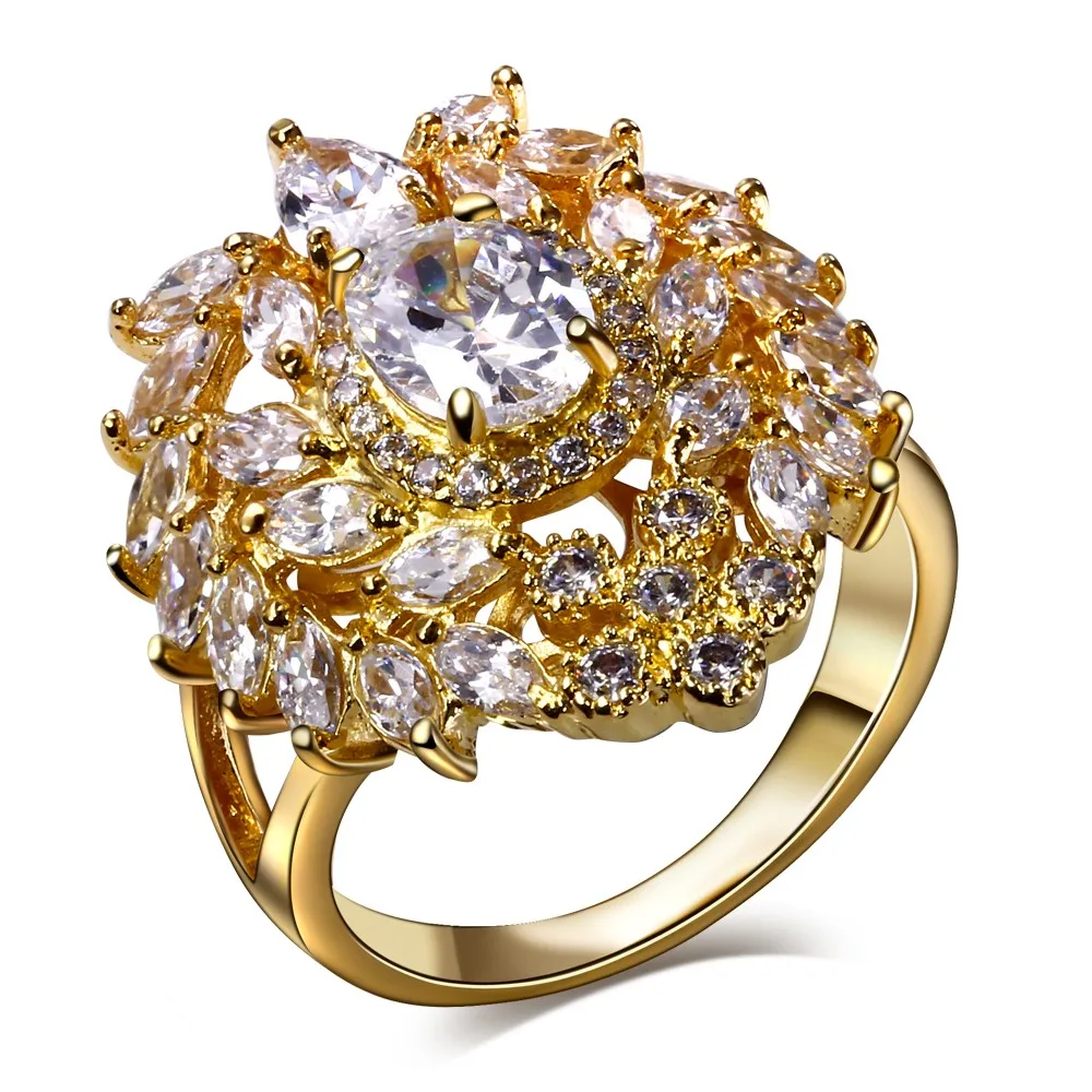 Recommend Beauty Flower Design Women CZ Rings Gold color Pave Setting ...