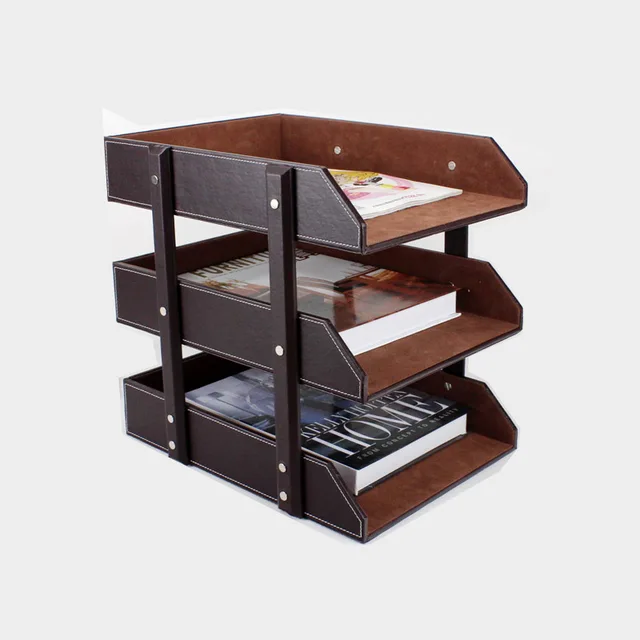 3 Layer File dokumen kantor kulit kasus, Meja rak pemegang Organizer ...