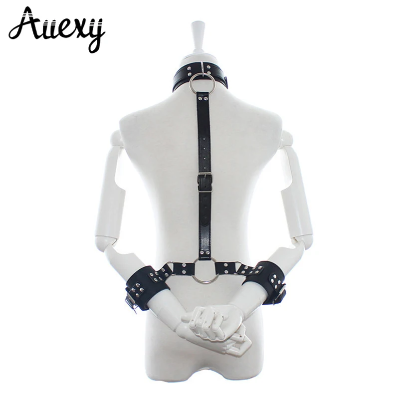 Auexy Pu Leather Harness Sex Slave Bdsm Bondage Collar Leash Handcuffs