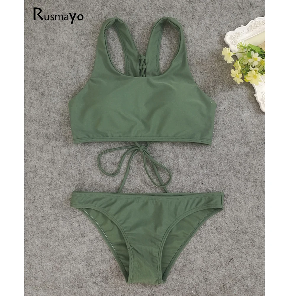 High Neck Bikini Set Female Sexy Strappy Swimsuit Bikini Women Swimwear