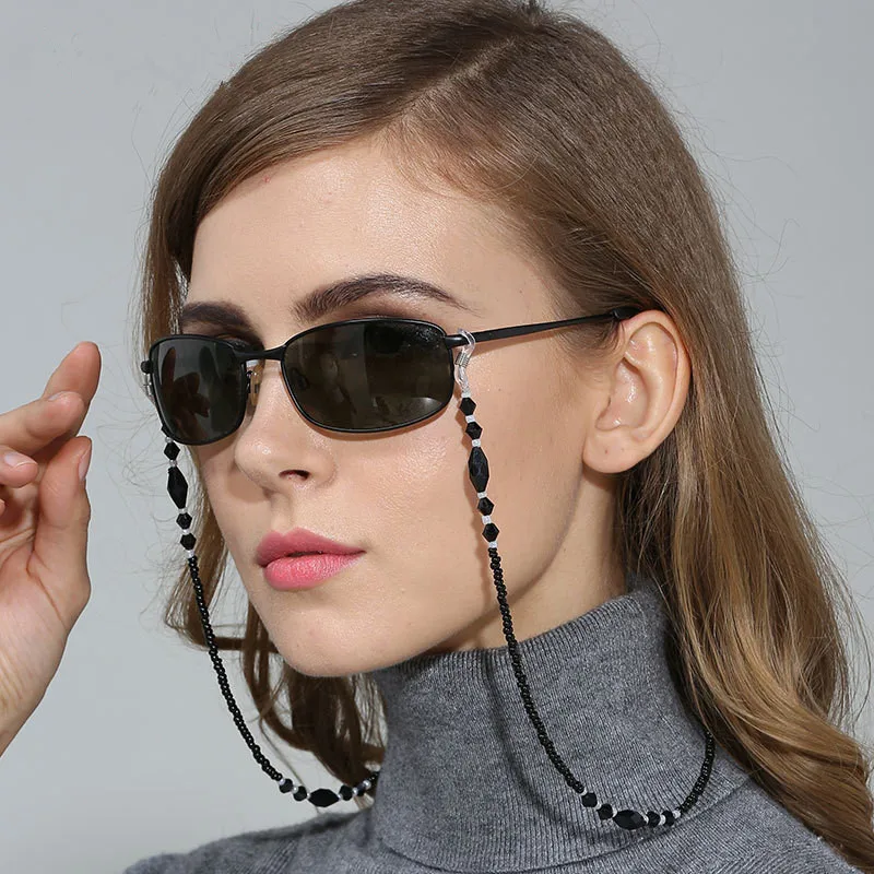 Fashion Women Eyeglass Chains Black Acrylic Beads Chains Anti Slip