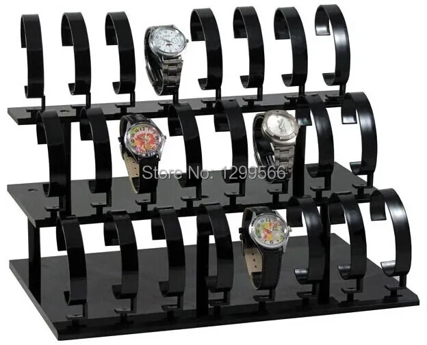 New High grade 3 Tier Watch Stand Holder Removable 24 Black Acrylic ...