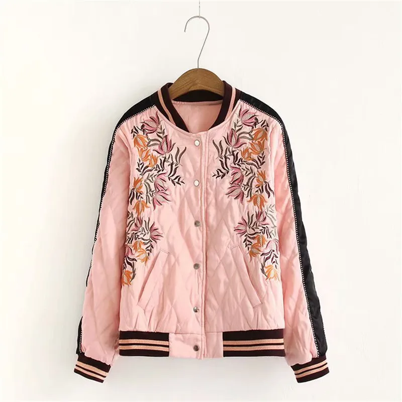 Jackets For Women Autumn Winter Casual Flower Slim Thick Pink Breasted ...
