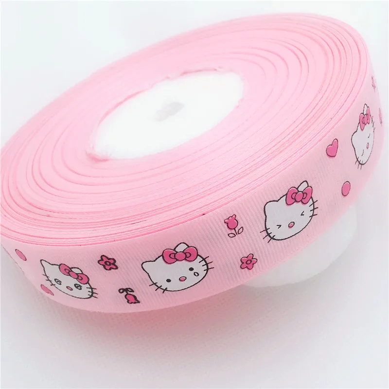 1'' 25mm 5yards pink color cartoon cute hello kitty ribbon polyester ...