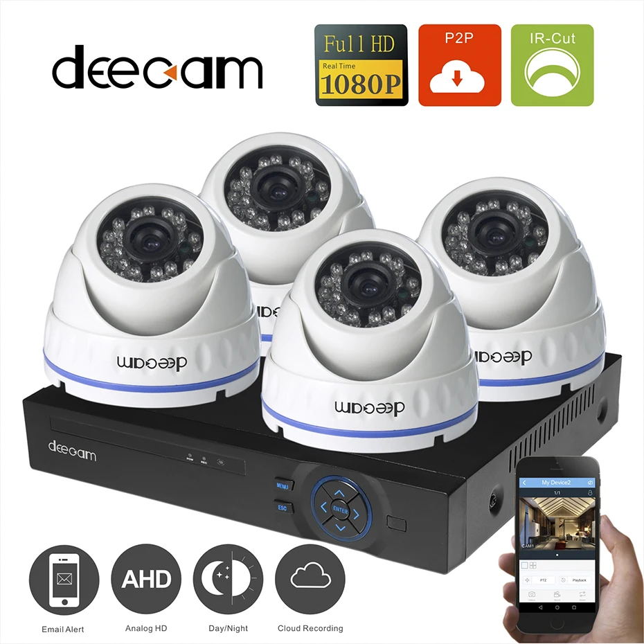 4CH CCTV Video Surveillance System AHD DVR Kits 4pcs 1080P HD Night ...