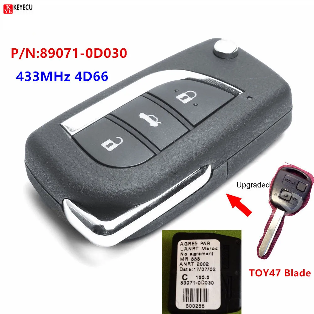 Keyecu New Replacement Upgraded Remote Key Fob 433MHz 4D66 for Toyota ...