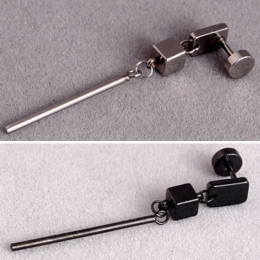 Man Geometric Punk Metal Dangle Ear Piercing Ring Stainless Steel ...