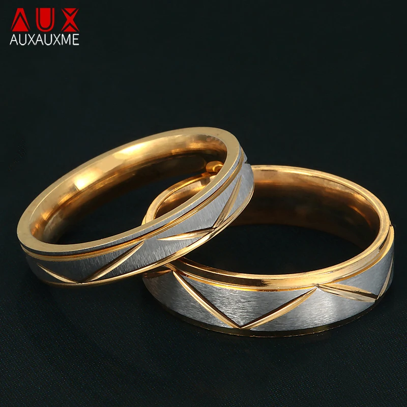 Auxauxme Stainless Steel Lovers Couple Rings Gold Color Triangle ...