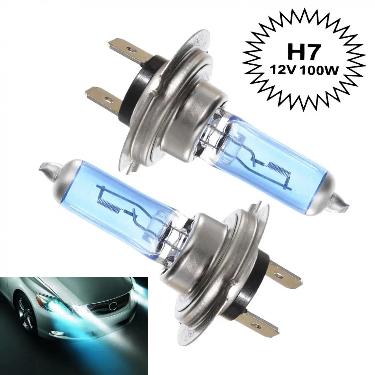 2 Pieces Universal DC 12V H7 100W White Light Super Bright Car HOD Lamp ...