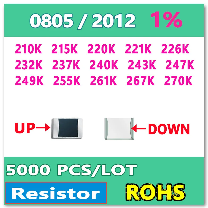 Jasnprosma resistor smd 0805, resistor de 1% k, 5000 k, 210k, 215k ...
