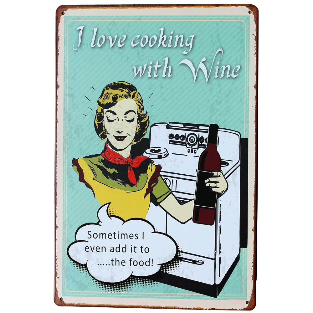 I love cooking with Wine Tin sign board Retro Alcohol Plate for mun and ...