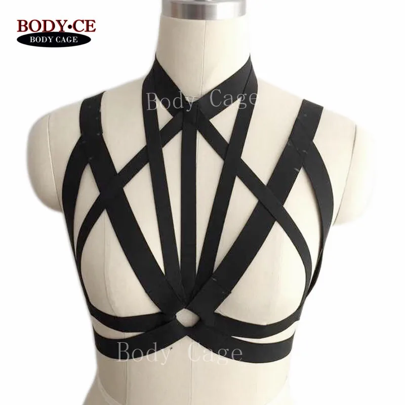 Summer Womens Sexy Body Harness Wine Red Hollow Out Elastic Halte