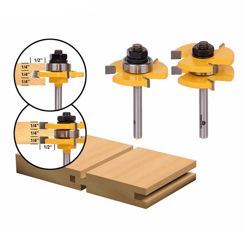 1/4" Shank 2 Bit Tongue and Groove Router Bit Set-in Milling Cutter ...