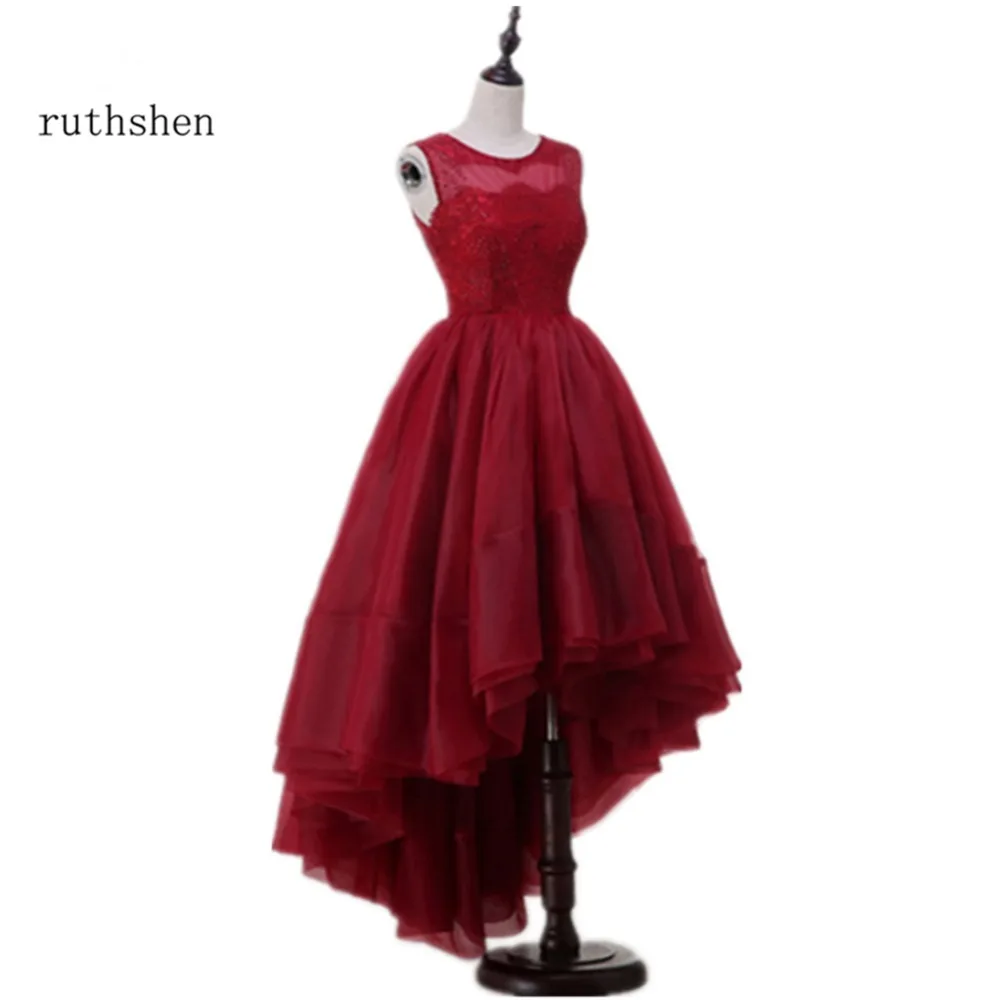prom dresses Burgundy Red High Low A Line Party Dresses Sleeveless ...