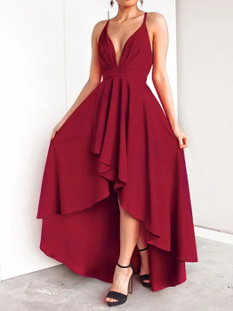 HEE GRAND 2019 Women Cascading High Low Party Dress Sexy Deep V Neck ...