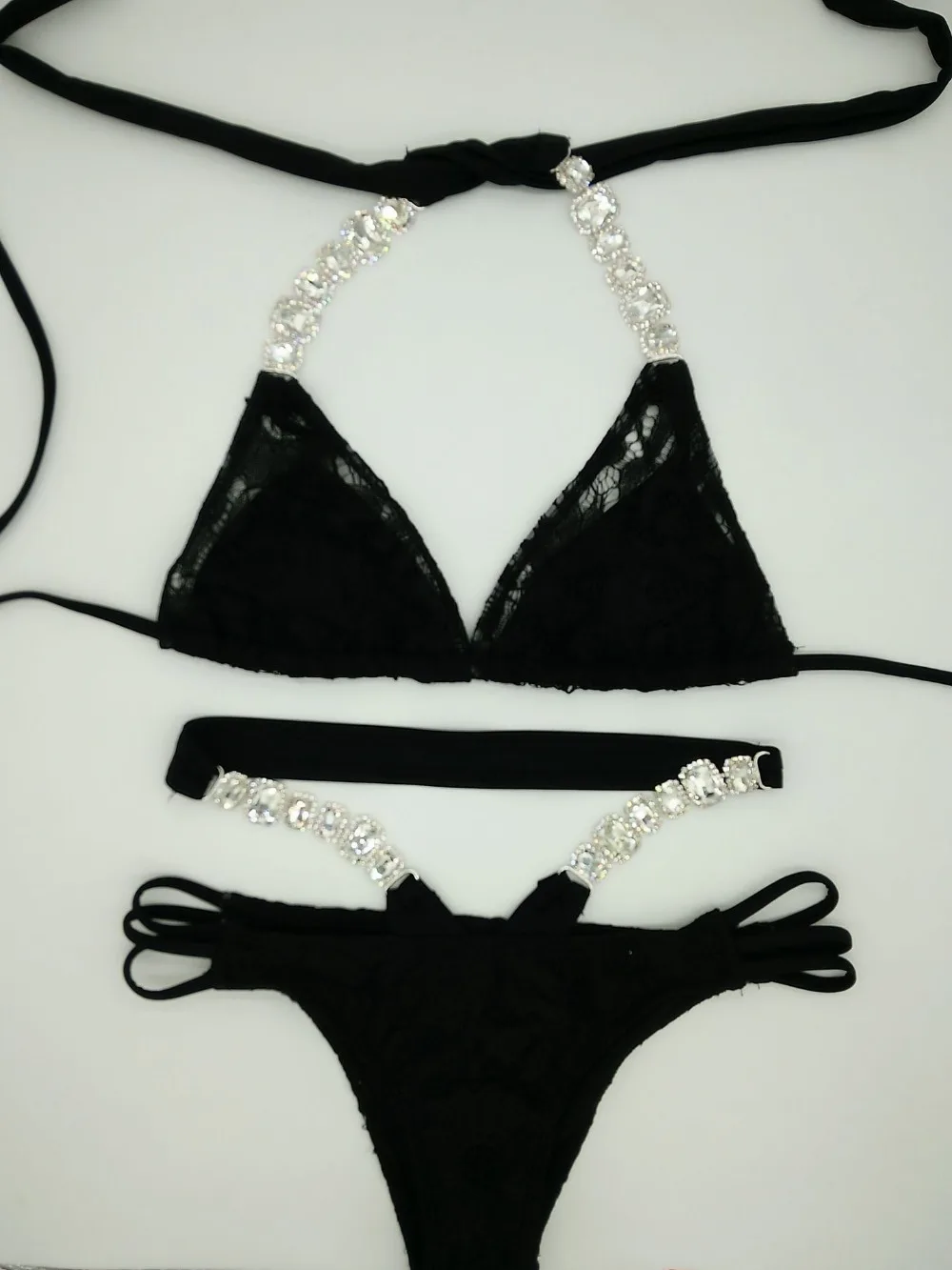 2018 Bling Stones Lace Swimsuit Bikini Set Sexy Solid Bikinis Women ...