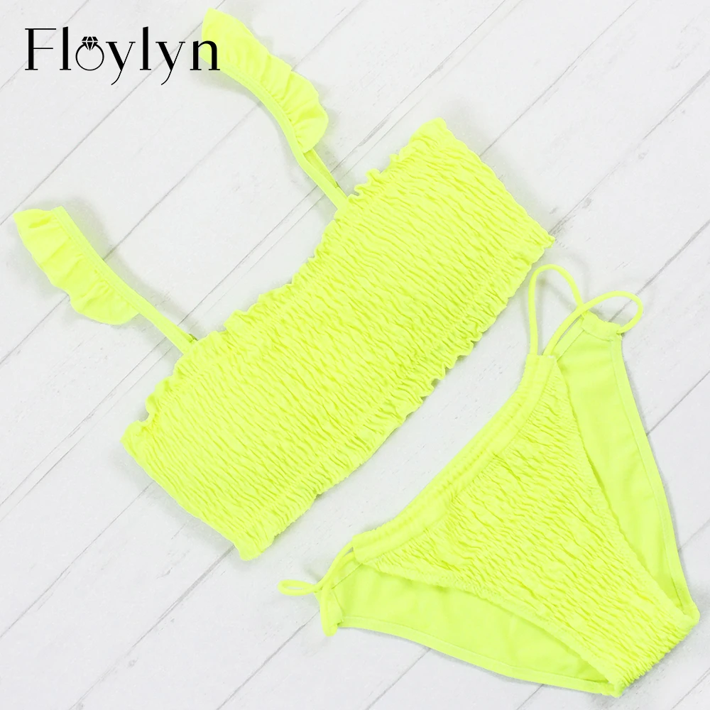 Floylyn New Sexy Girls Bikini Push Up Pleated Triangle Swimwear Women