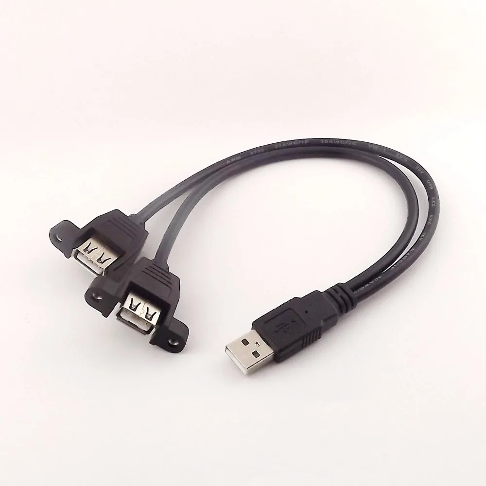 1pc Usb 2.0 A Male To 2x Usb A Female W/ Screws Panel Mount Y Splitter ...