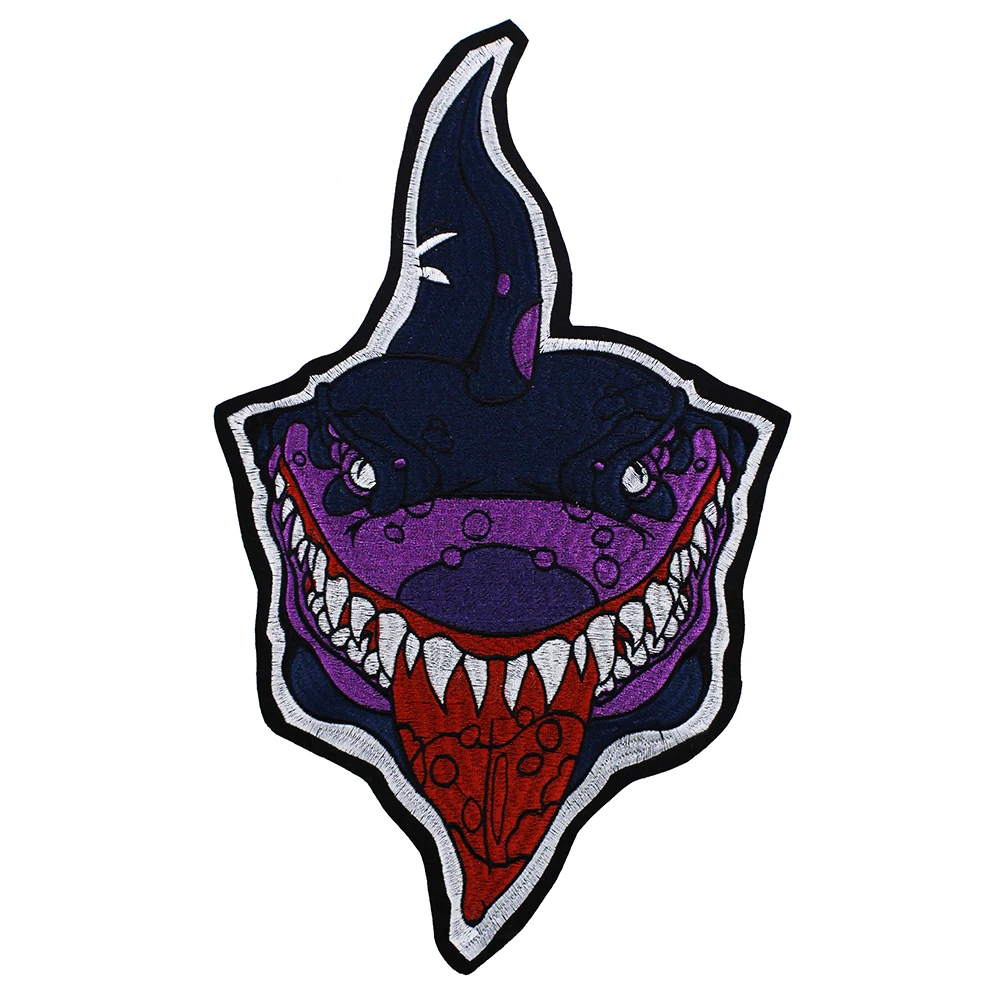 Embroidered-Large-Shark-Iron-on-Patches-Jacket-Stickers-Motif-Applique ...