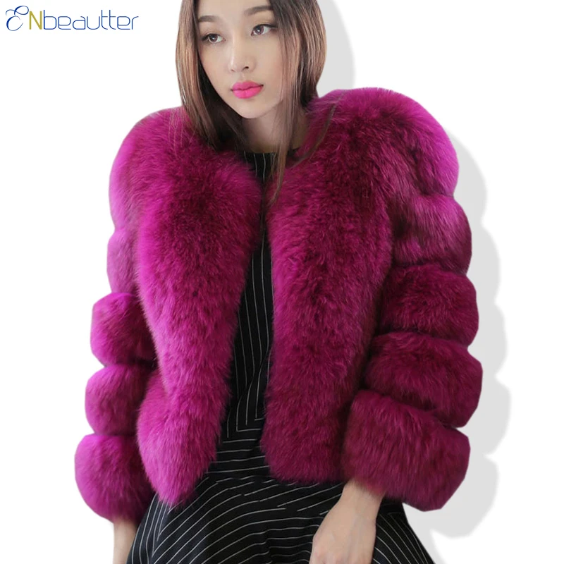 ENbeautter Plus Size Faux Fox Fur Winter Women Coat Thick Warm High ...