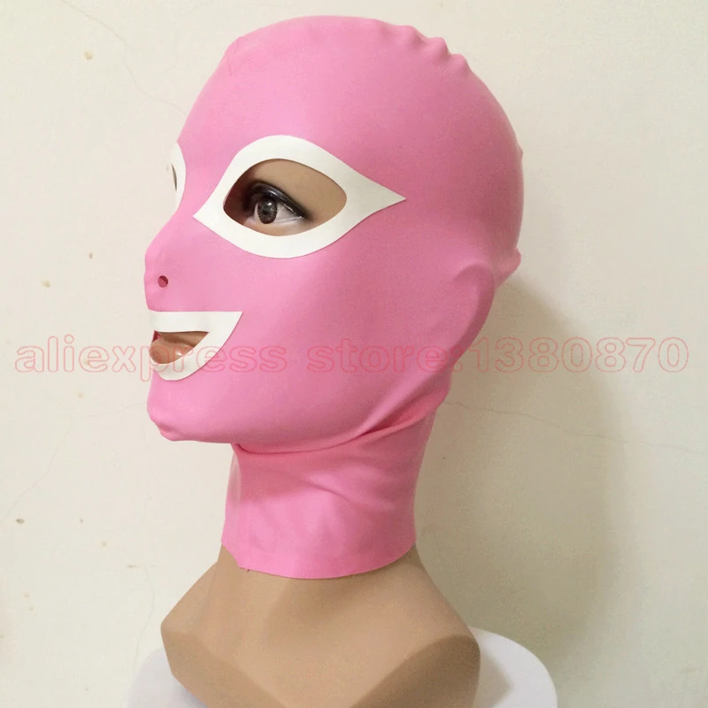 Women Mans Pink Latex Hood Unisex Sexy Rubber Transvestism Mask LM058A ...