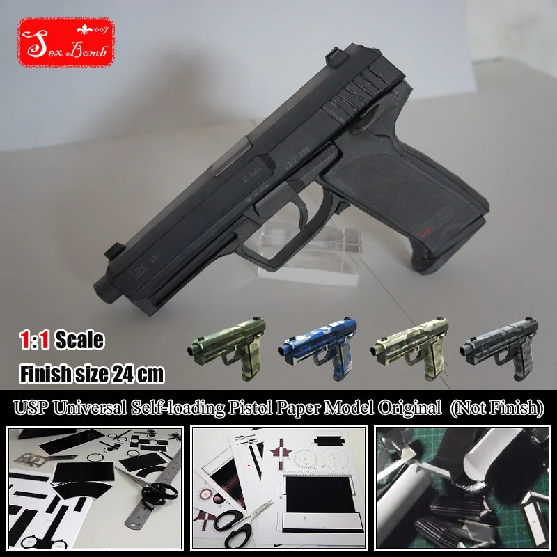 Pistola universal usp 2 em 1, modelo de papel 3d com carregamento ...