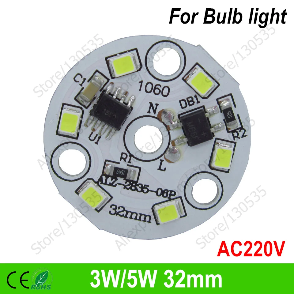 20PC AC 220V LED PCB 3W 5W Dia32MM 6PCS smd 2835 220V pcb plate ...