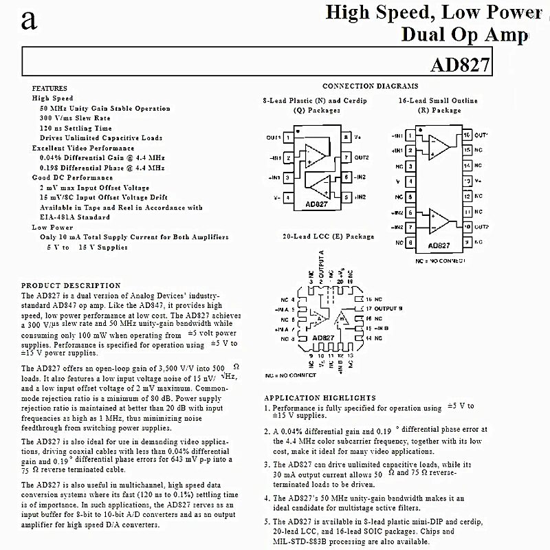 2 Piece Ad827jn Ad827 Original Dual Op Amp For Power Amplifier Used ...